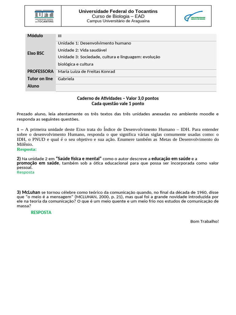 Atividades de Biologia EAD | PDF