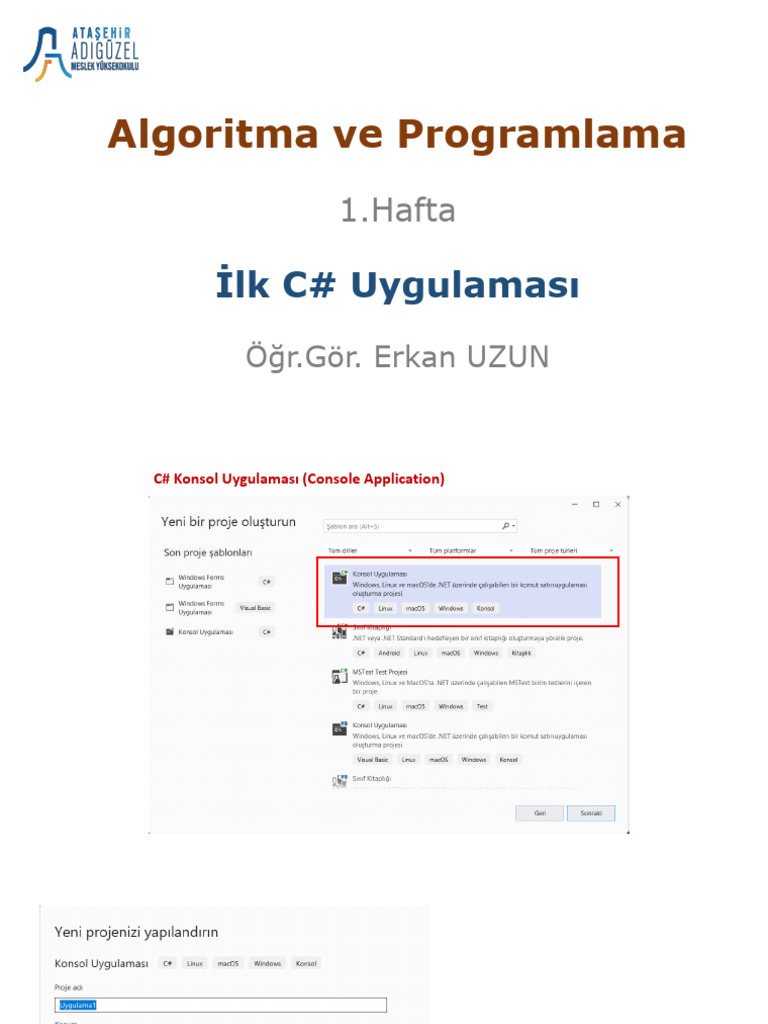 Hafta 01 İlk Uygulama | PDF