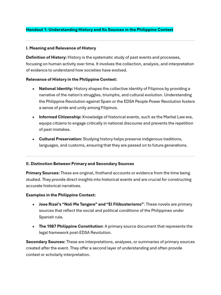 Handout-1_2_RPH | PDF | Philippines | Historiography