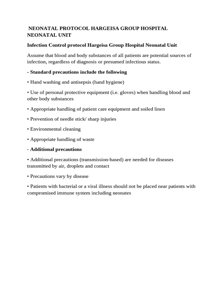 Neonatal Protocol Hargeisa Group Hospital | PDF | Hypoglycemia | Shock (Circulatory)