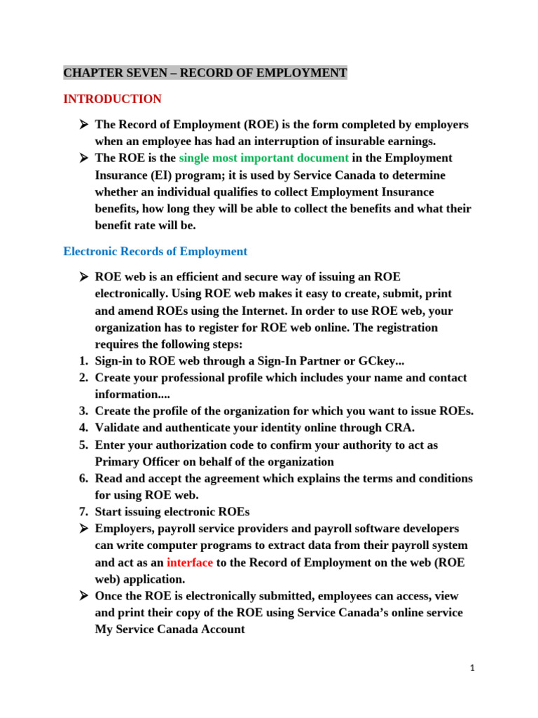 Ch 7 - Record of Employment | PDF | Payroll | Employment
