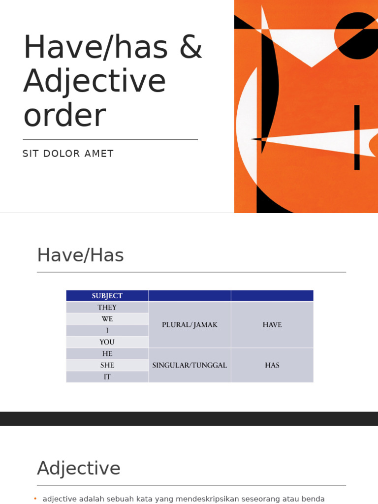 Have-Has - Adjective Order | PDF