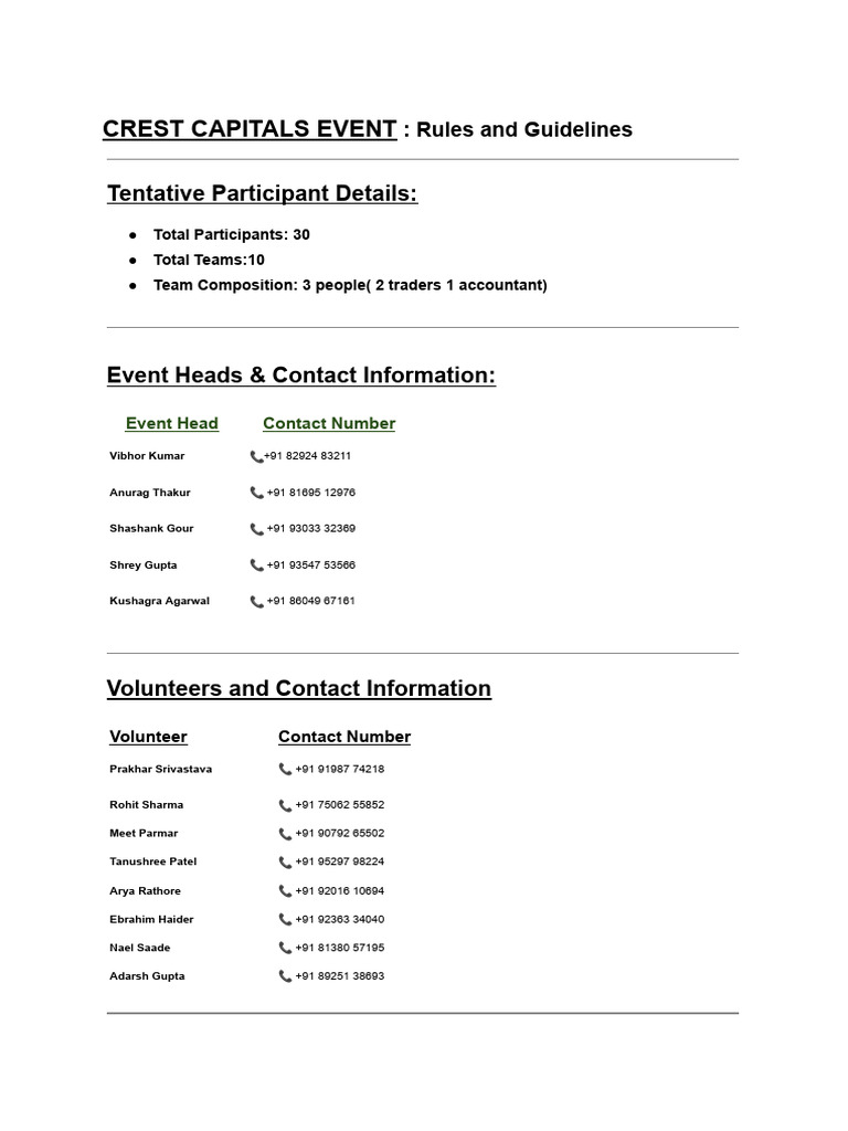 Crest Capitals Event Rules | PDF | Stocks | Valuation (Finance)