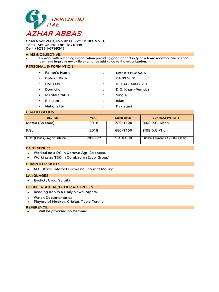cv of Azhar Abbas (1) | PDF