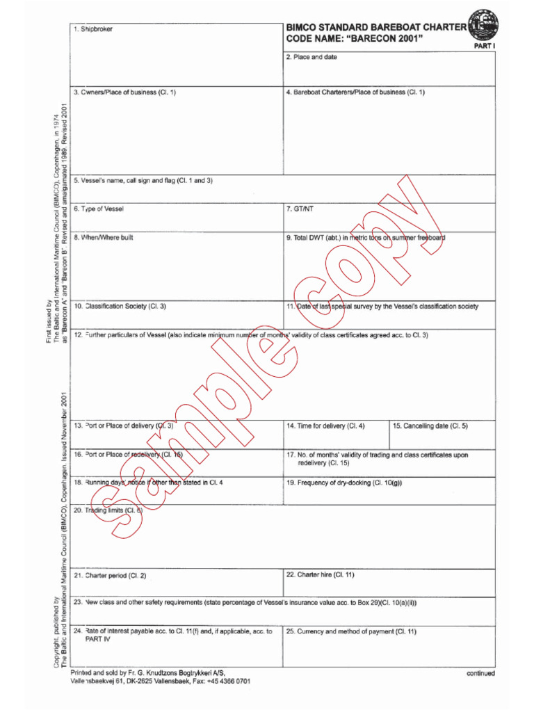 BARECON 2001 Bareboat Charter Standard | PDF | Insurance | Deductible