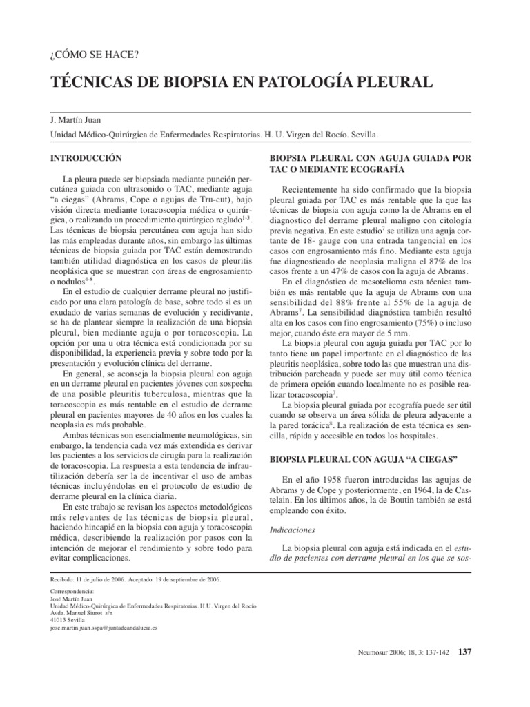 Técnicas de Biopsia Pleural: Guía Práctica | PDF | Biopsia | Causas de ...