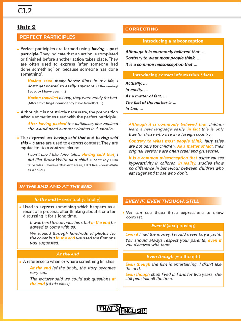 Grammar Reference C1.2 U9 | PDF | Perfect (Grammar) | Linguistics