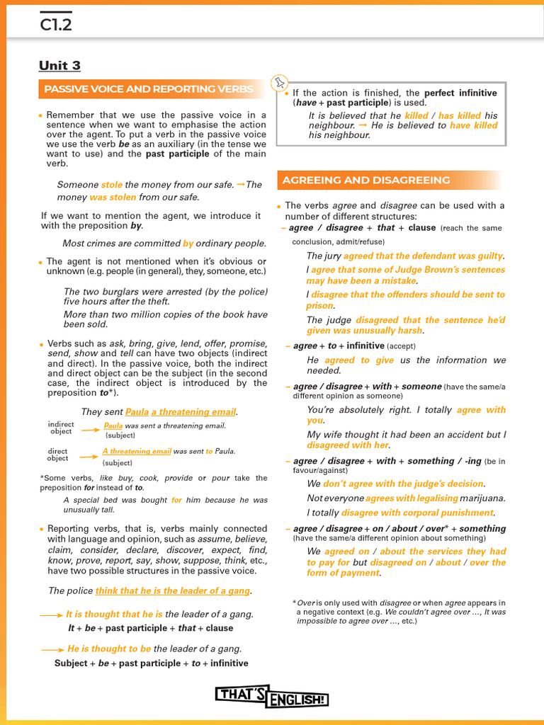 Grammar Reference C1.2 U3 | PDF | Verb | Language Mechanics