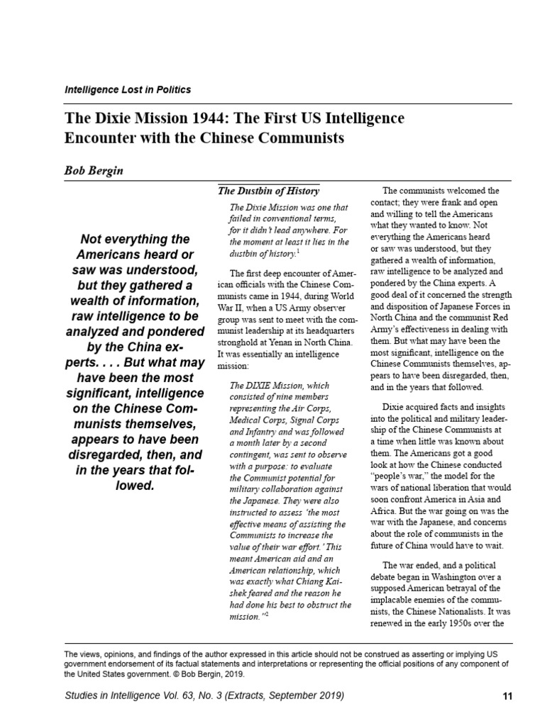 CIA Report - The Dixie Mission | PDF | Chiang Kai Shek | Mao Zedong