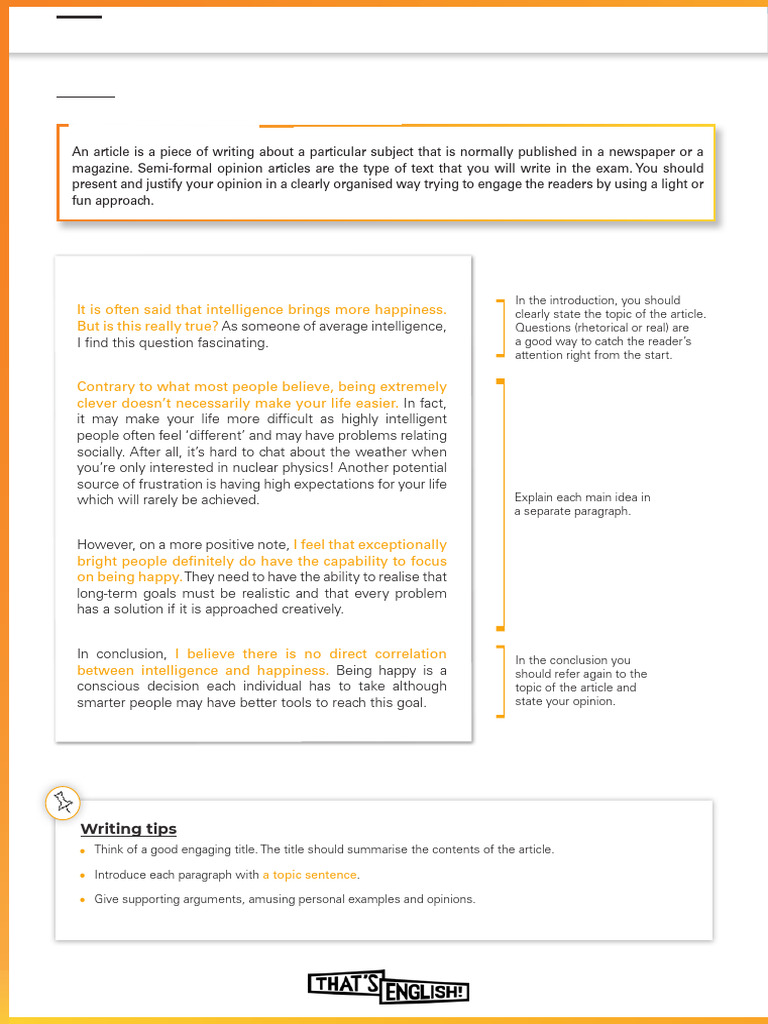 Writing An Article C1.2 U7 | PDF | Happiness | Opinion