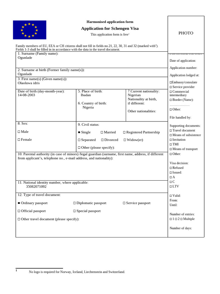 Schengen Visa Application Form Guide | PDF | Travel Visa | Government ...