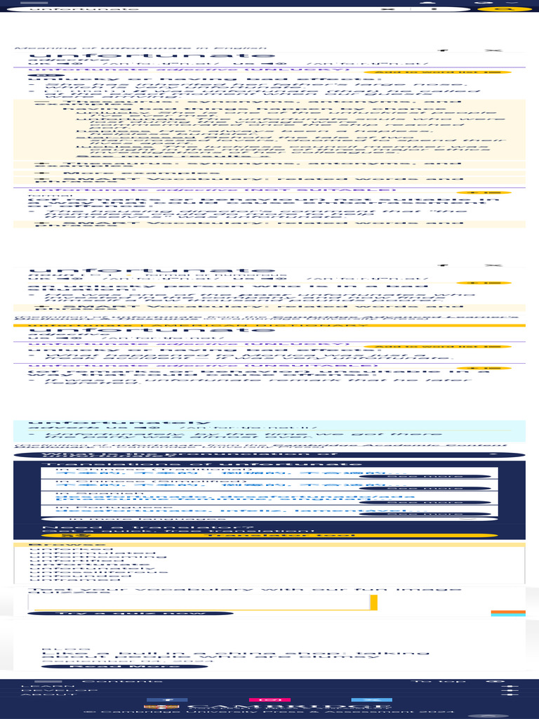 UNFORTUNATE English Meaning - Cambridge Dictionary | PDF | Adjective ...