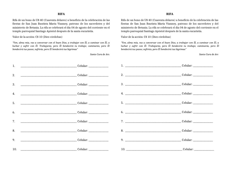 Rifa San Juan Maria Vianney | PDF