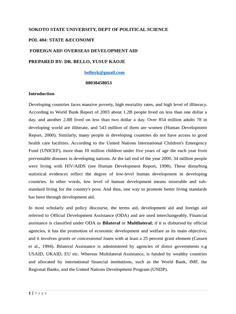 Foreign Aid Ssu (Pol 404) - 2 | PDF | Aids | Poverty