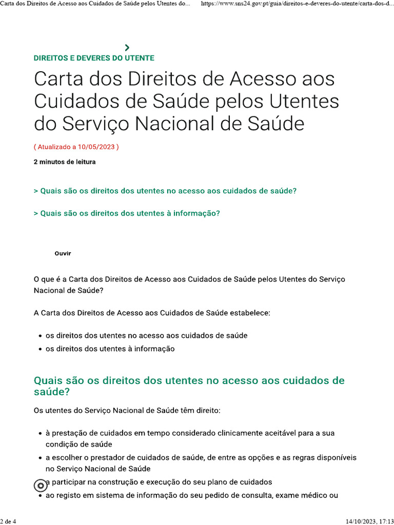 4 - Carta Dos Direitos de Acesso Aos Cuidados de Saúde Pelos Utentes Do ...