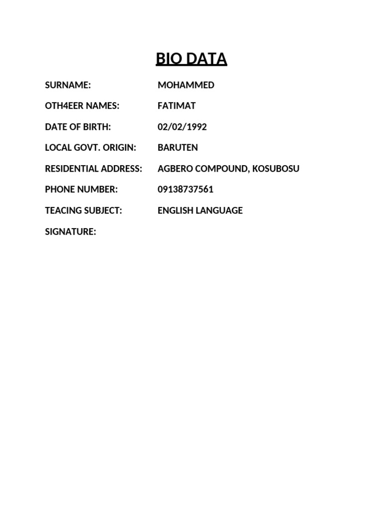 Bio Data 1 | PDF | Foreign Language Studies