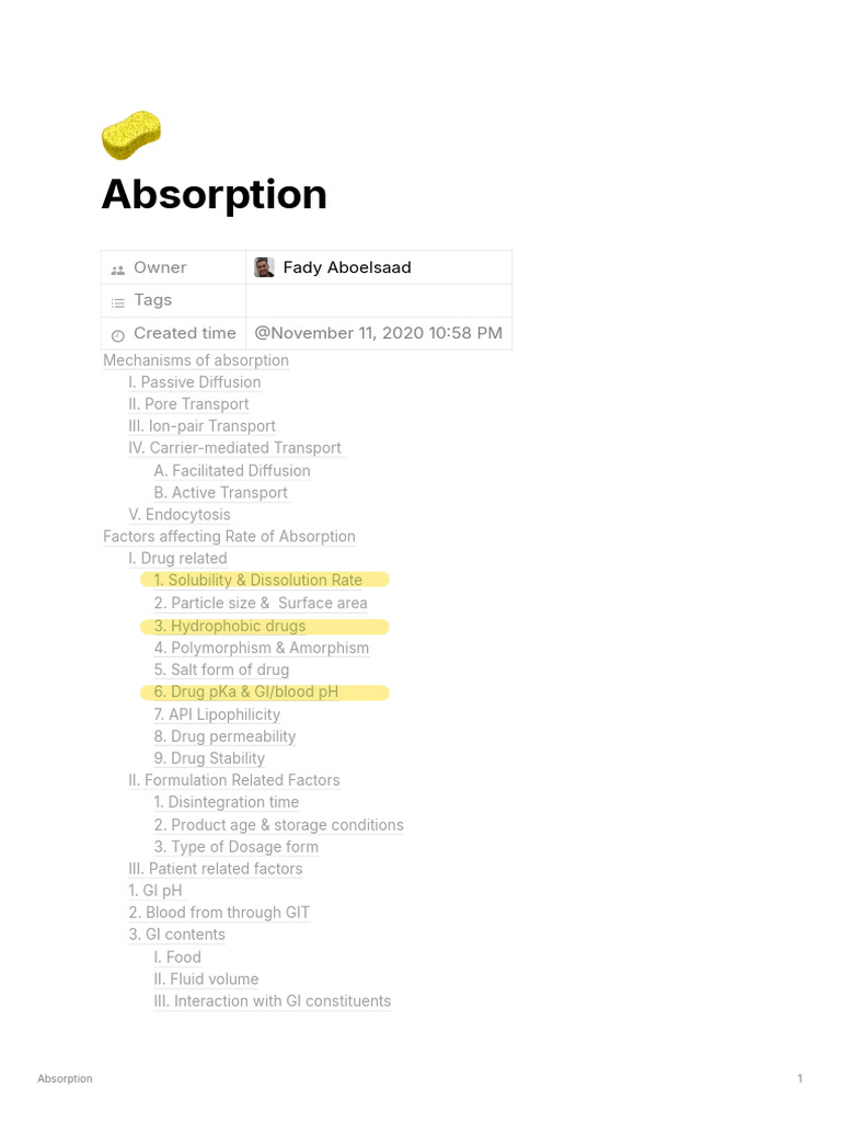 Pharmacokinetics: Absorption | PDF | Cell Membrane | Diffusion