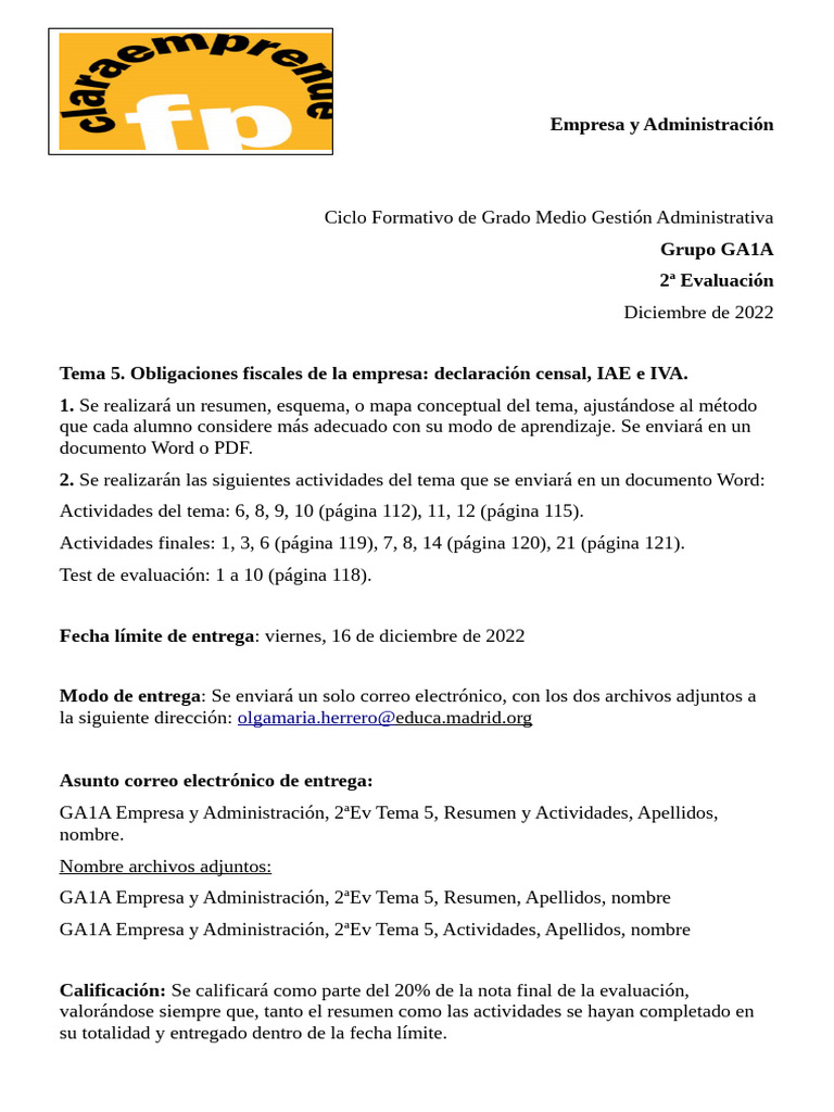 Obligaciones Fiscales: Tarea GA1A | PDF