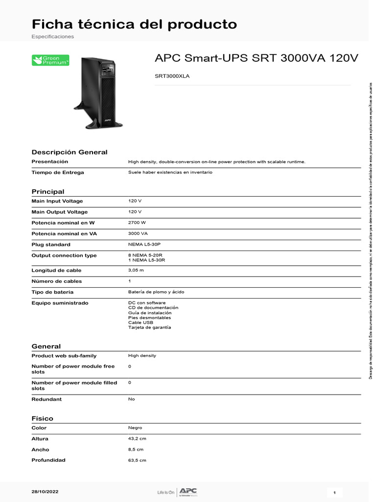 Smart-UPS en línea_SRT3000XLA | PDF | Ingenieria Eléctrica | Metrología