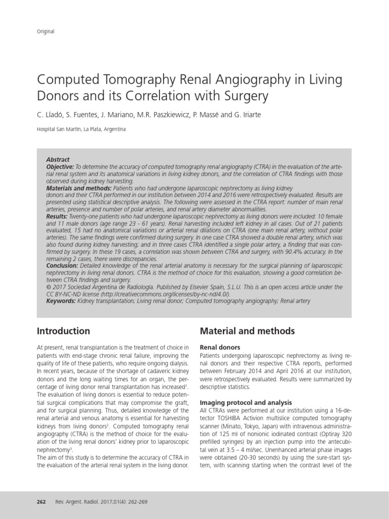 Computed Tomography Renal Angiography in Living Donors and its Correlation with Surgery | PDF ...