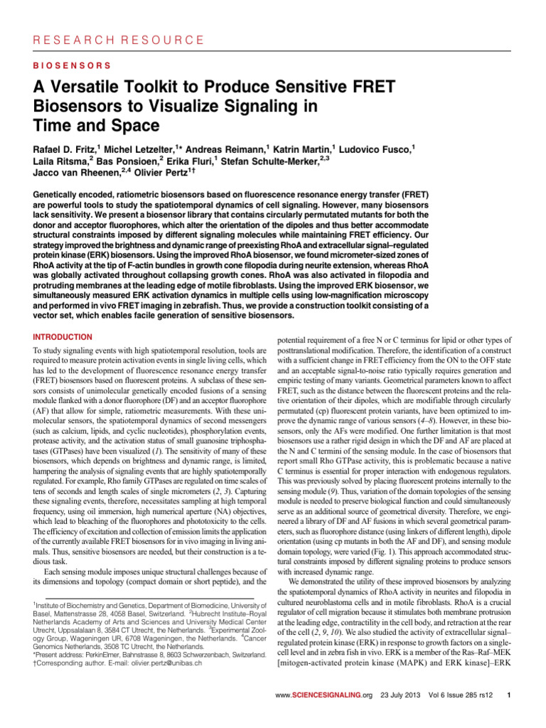 A Versatile Toolkit To Produce Sensitive FRET Biosensors To Visualize Signaling in Time and ...