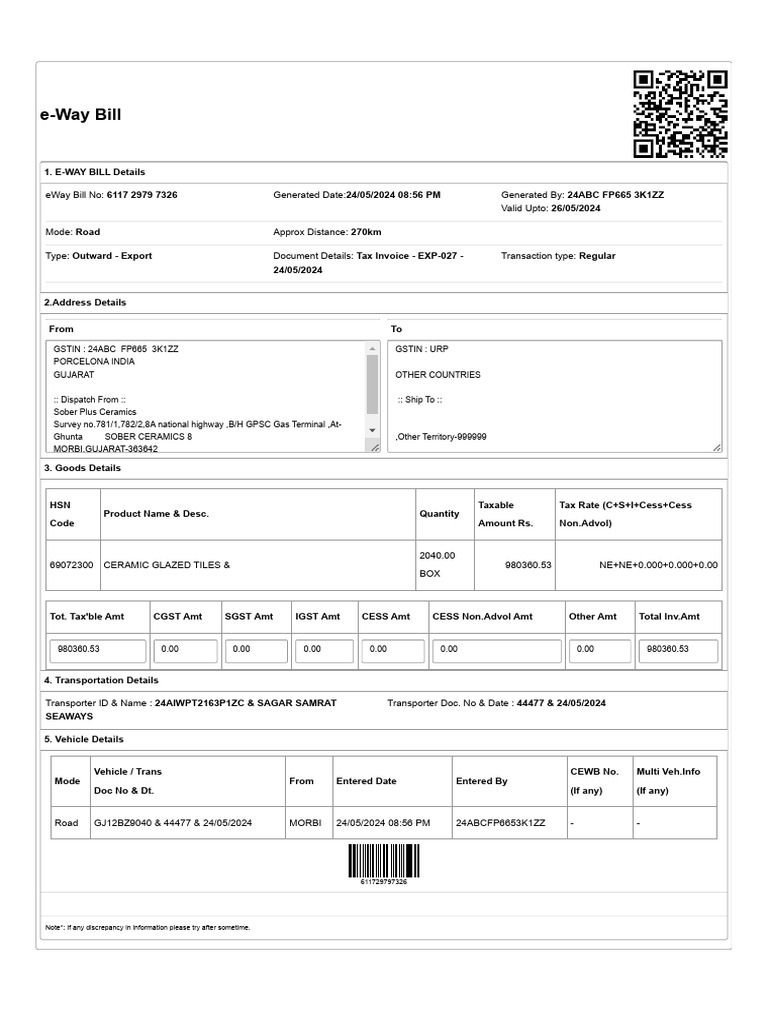 E-Way Bill - 027 | PDF | Government | Trade