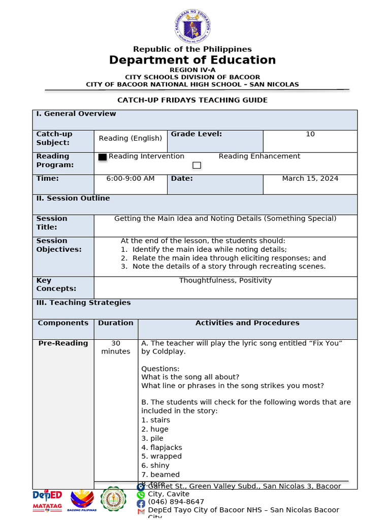 DLP For Intervention G10 Week 6 | PDF | Pedagogy | Cognition