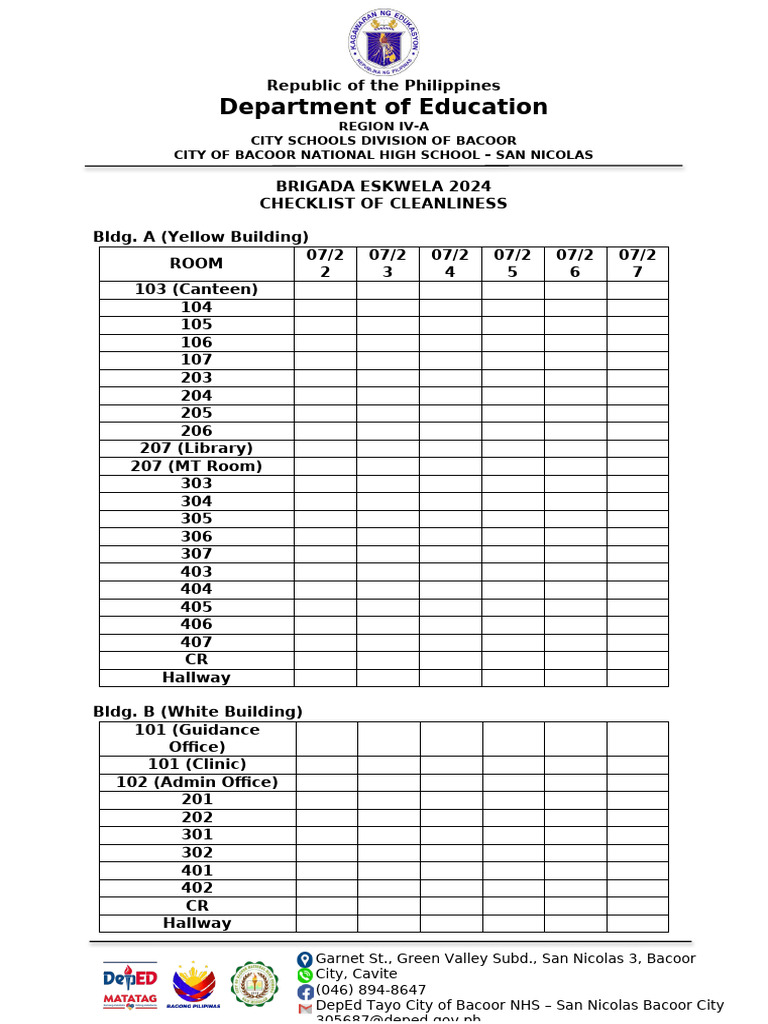 Brigada Eskwela 2024 Checklist | PDF