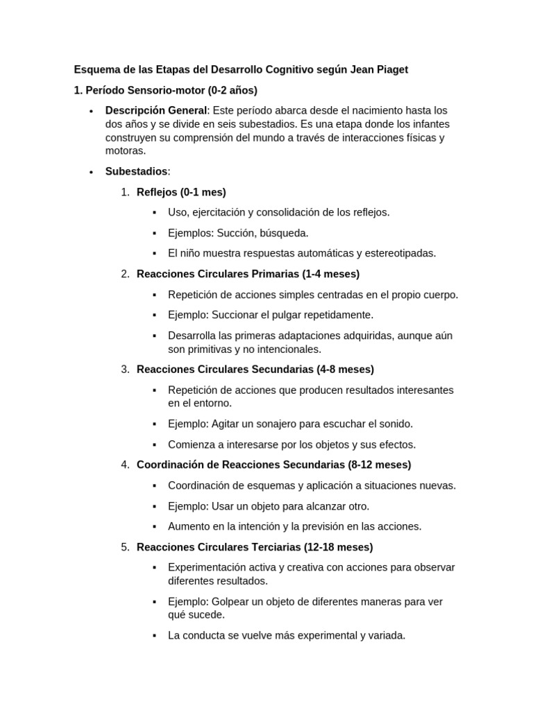 Esquema de Las Etapas Del Desarrollo Cognitivo Según Jean Piaget | PDF | Pensamiento | Intuición