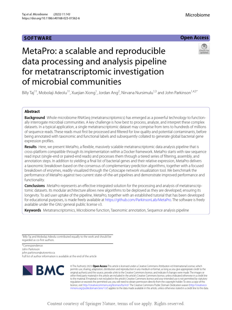 MetaPro A Scalable and Reproducible Data Processin | PDF | Genetics ...