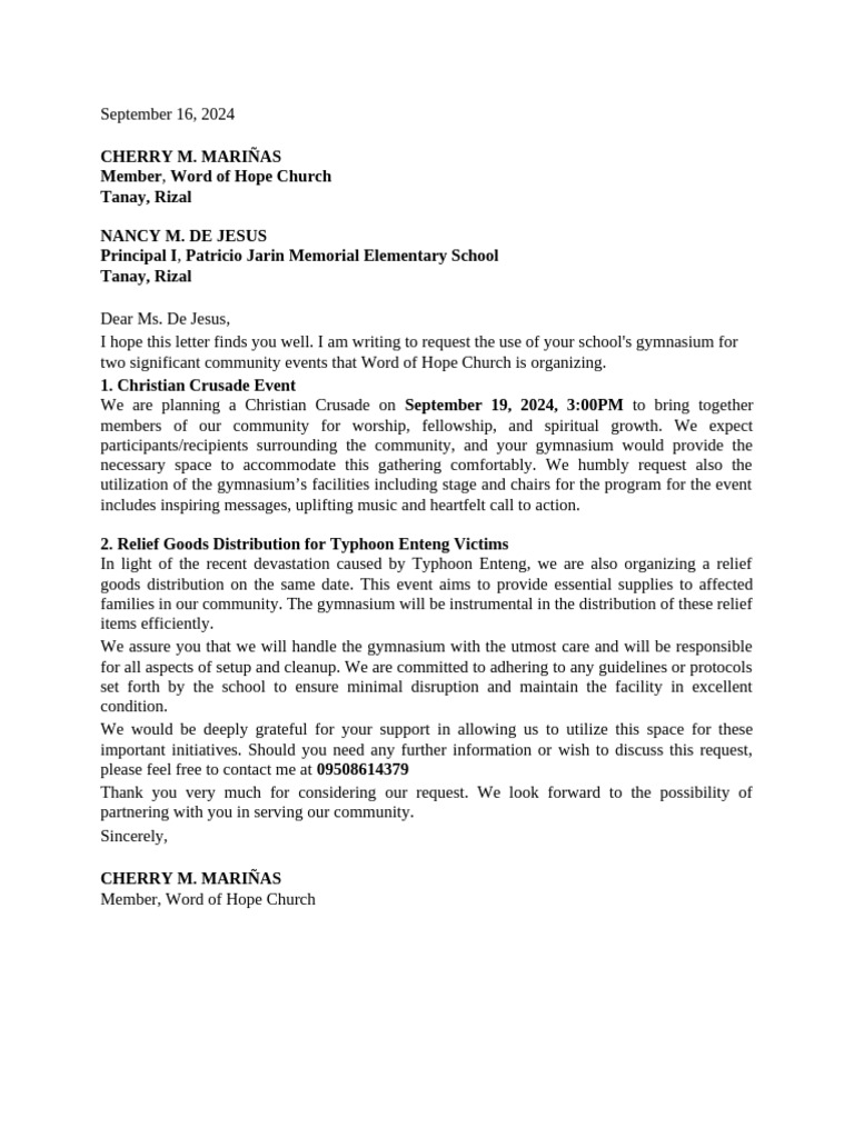 LETTER OF REQUEST Utilization of Gymnasium | PDF