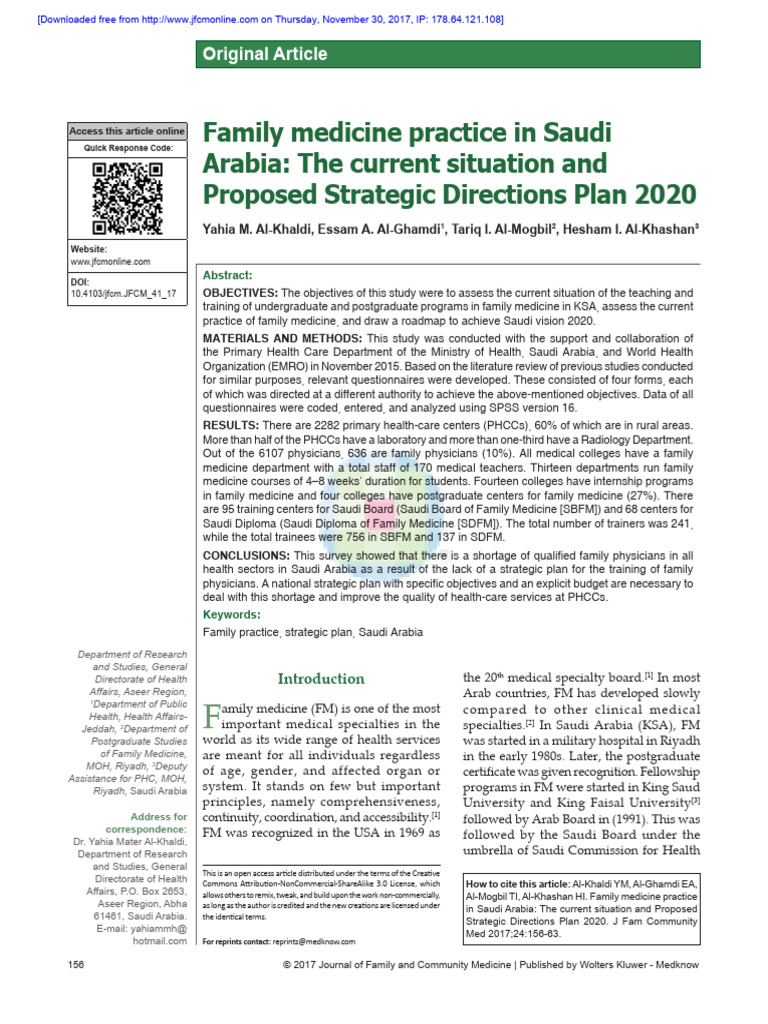 Family Medicine Practice in Saudi Arabia The Curre | PDF | Family ...