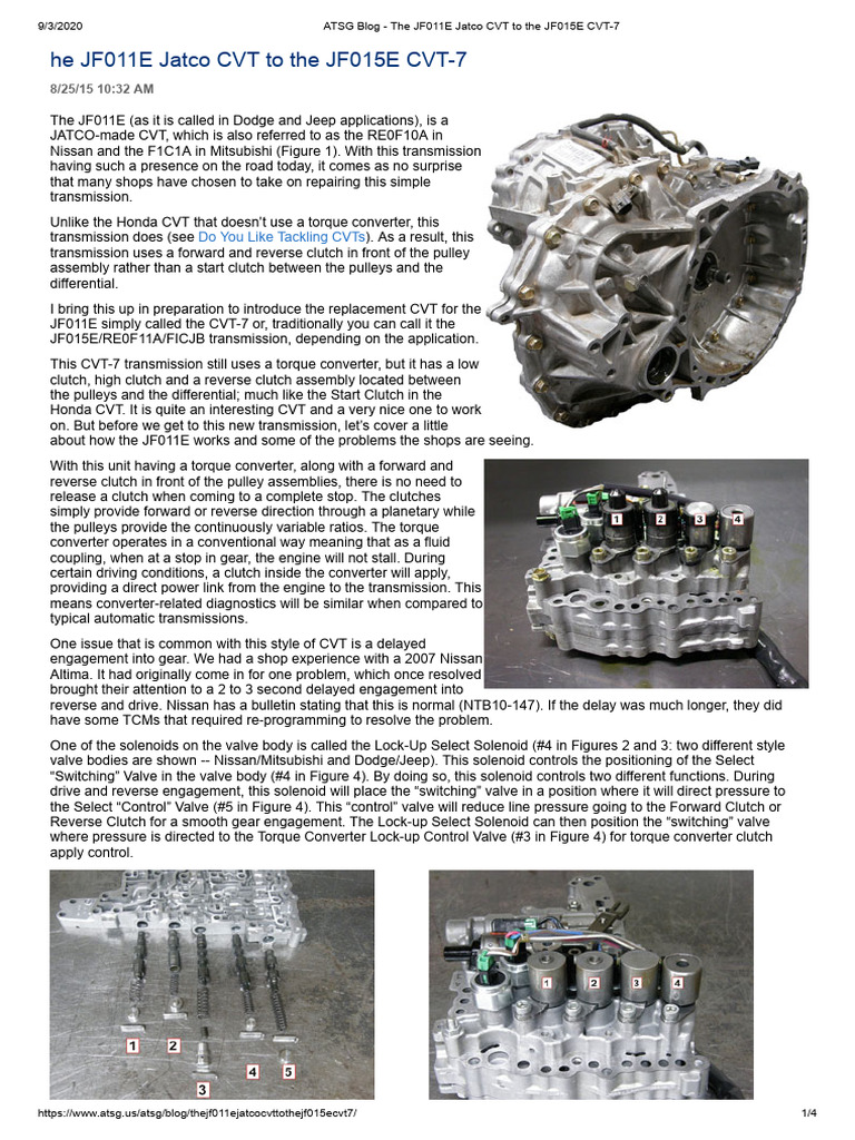 ATSG Blog - The JF011E Jatco CVT To The JF015E CVT-7 | PDF | Electrical Engineering | Mechanical ...