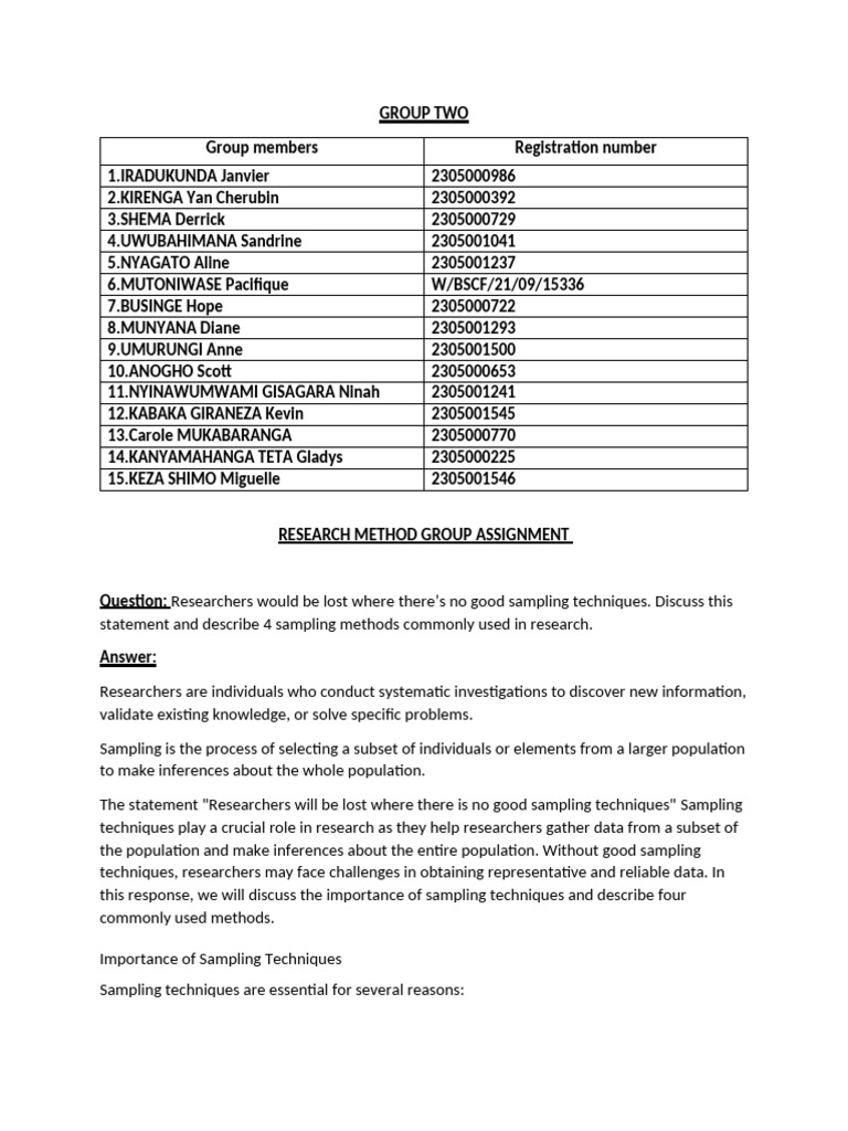 Group Assignment Research | PDF | Sampling (Statistics) | Stratified Sampling