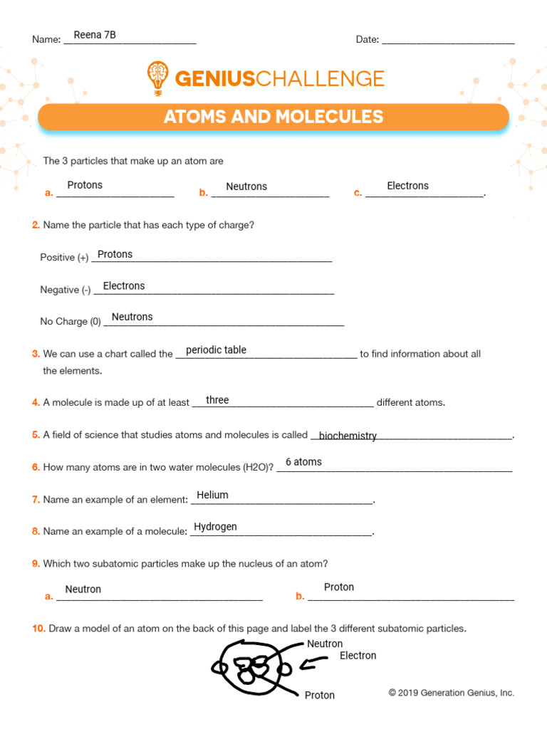 GG Atoms and Molecules Quiz - Rev2 | PDF | Teaching Methods & Materials ...
