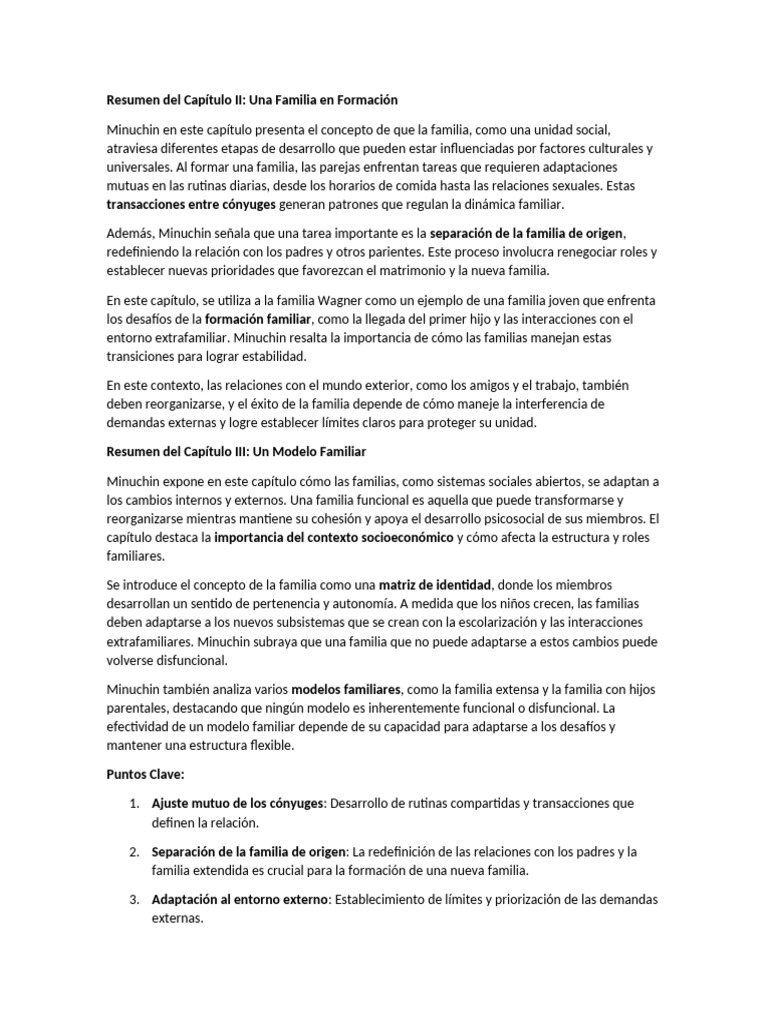 Resumen Del Capítulo II y III Minuchin | PDF | Familia | Psicología Social