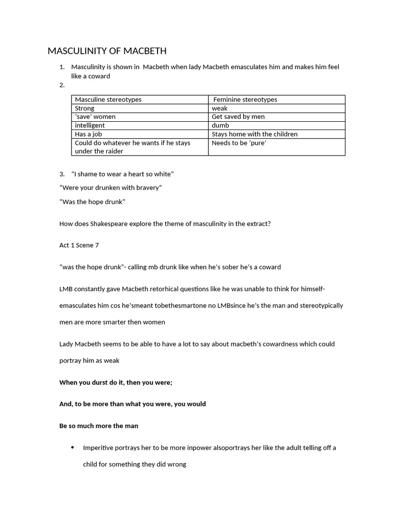 Exploring Masculinity In Macbeth Pdf Macbeth Masculinity 0450