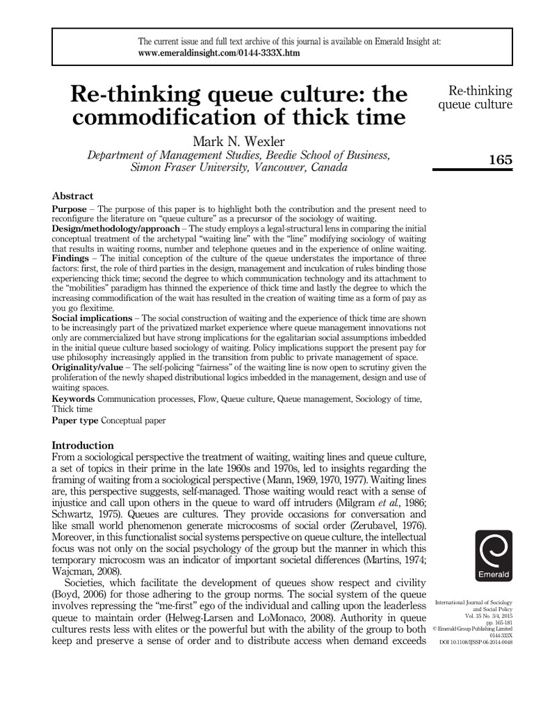 Re Thinking Queue Culture The Commodific | PDF | Sociology