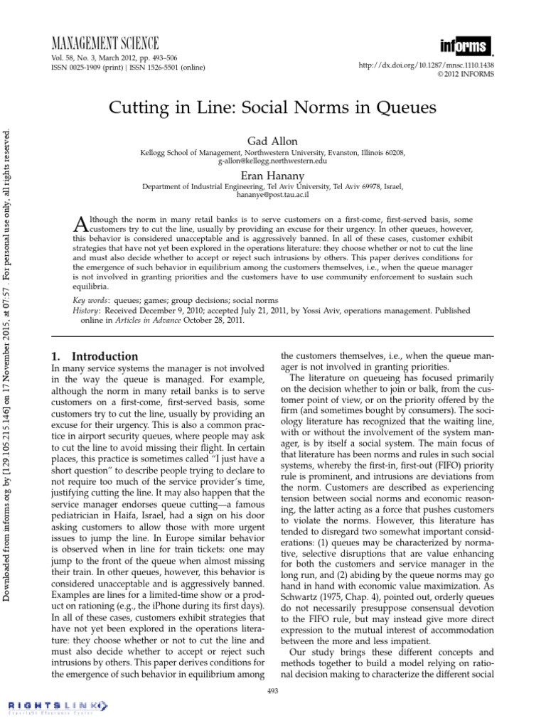9 Allon Cutting in Lines Social Norms in Queues | PDF