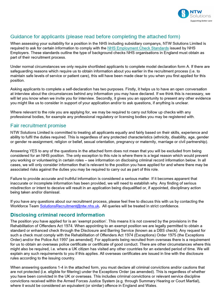 Model Declaration Form A 2023 | PDF | Criminal Record | Justice