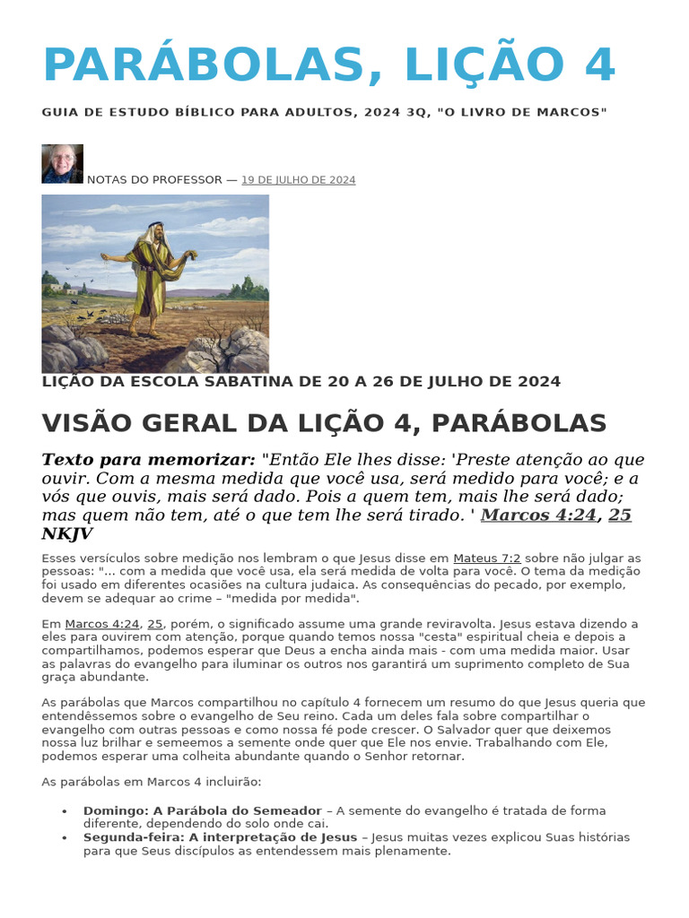 Estudo sobre Parábolas em Marcos 4 | PDF | Evangelho de Marcos | Jesus