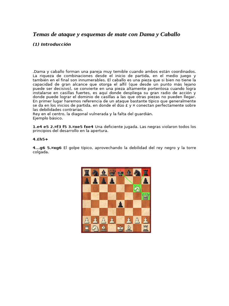 Temas de Ataque y Esquemas de Mate Con Dama y Caballo | PDF | Aperturas de ajedrez | Ajedrez