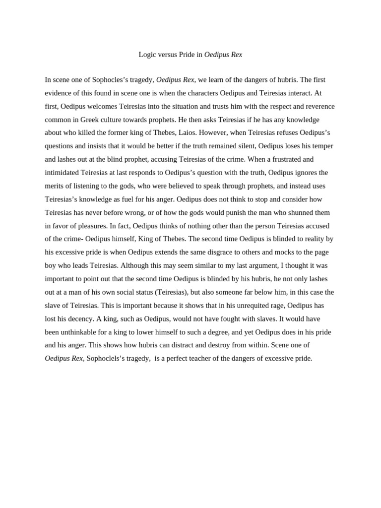 Logic Versus Pride in Oedipus Rex | PDF
