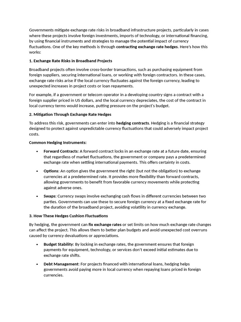 Mitigating Exchange Rate Risks in Broadband Projects | PDF | Hedge ...