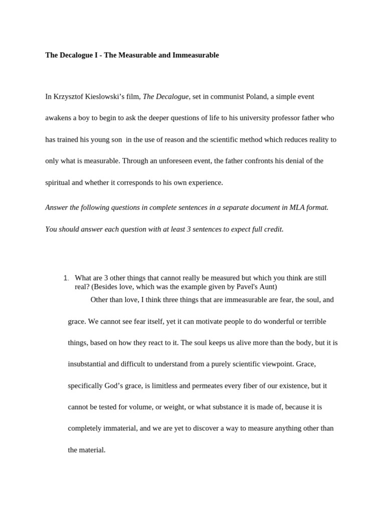 The Decalogue I - The Measurable and Immeasurable | PDF | Meaning Of Life | Reason