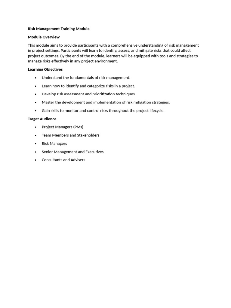 Risk Management Training Module | PDF | Career & Growth | Business