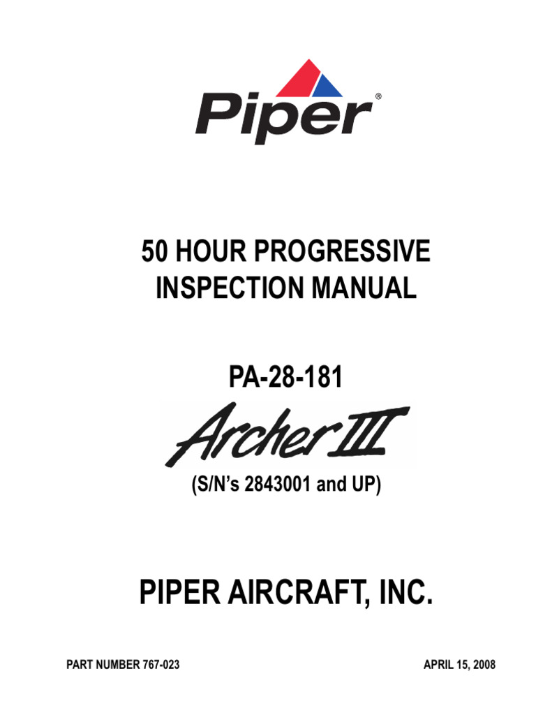 50 Hour Progressive Inspection Manual: Piper Aircraft, Inc | PDF ...