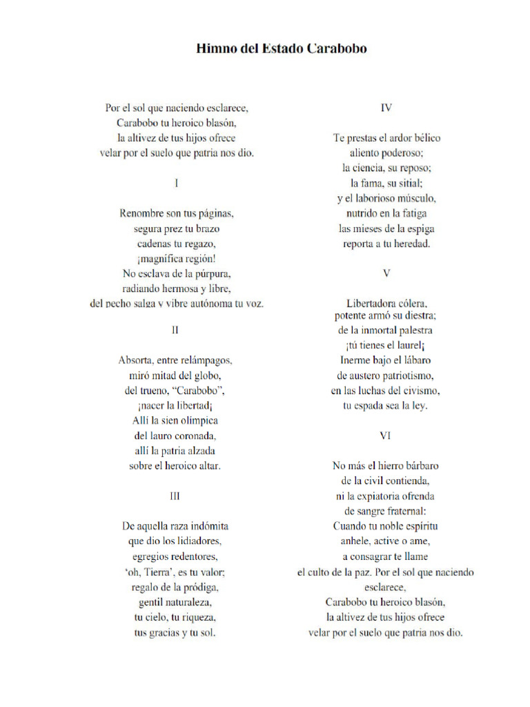 Himno de Venezuela y Carabobo | PDF