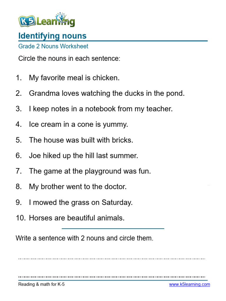 Grade 2 Nouns Identification Worksheet | PDF | Home & Garden