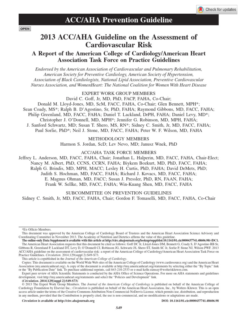Goff Et Al 2013 2013 Acc Aha Guideline On The Assessment of Cardiovascular Risk | PDF | Risk ...
